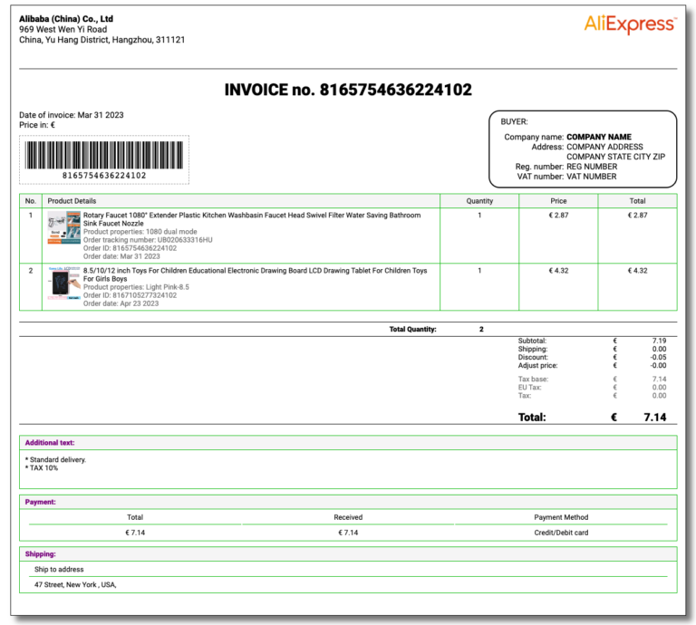 AliExpress Invoice | Generate free invoice from AliExpress